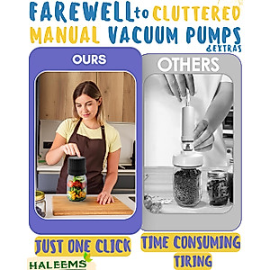 Electric Mason Jar Vacuum Sealer Kit - Auto Stop, Compact Design, Seals Jars and Bags, Jar Vacuum Sealer for Mason Jars, Mason Jar Sealer Vacuum Kit, Food Saver Jar Sealer for Mason Jars