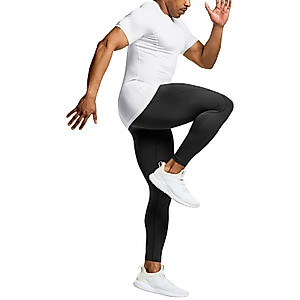 ATHLIO Men's Cool Dry Short Sleeve Compression Shirts, Sports Baselayer T-Shirts Tops, Athletic Workout Shirt, 3pack Tops White/White/White, Large