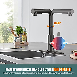 Matte Black Bathroom Sink Faucet with Pop-up Drain and Supply Hose, 4 inch Faucet for Bathroom Sink Vanity, Kitchen Faucet with Pull Down Sprayer, Kitchen Faucets for Sink 3 Hole Bar Rv Camper Laundry