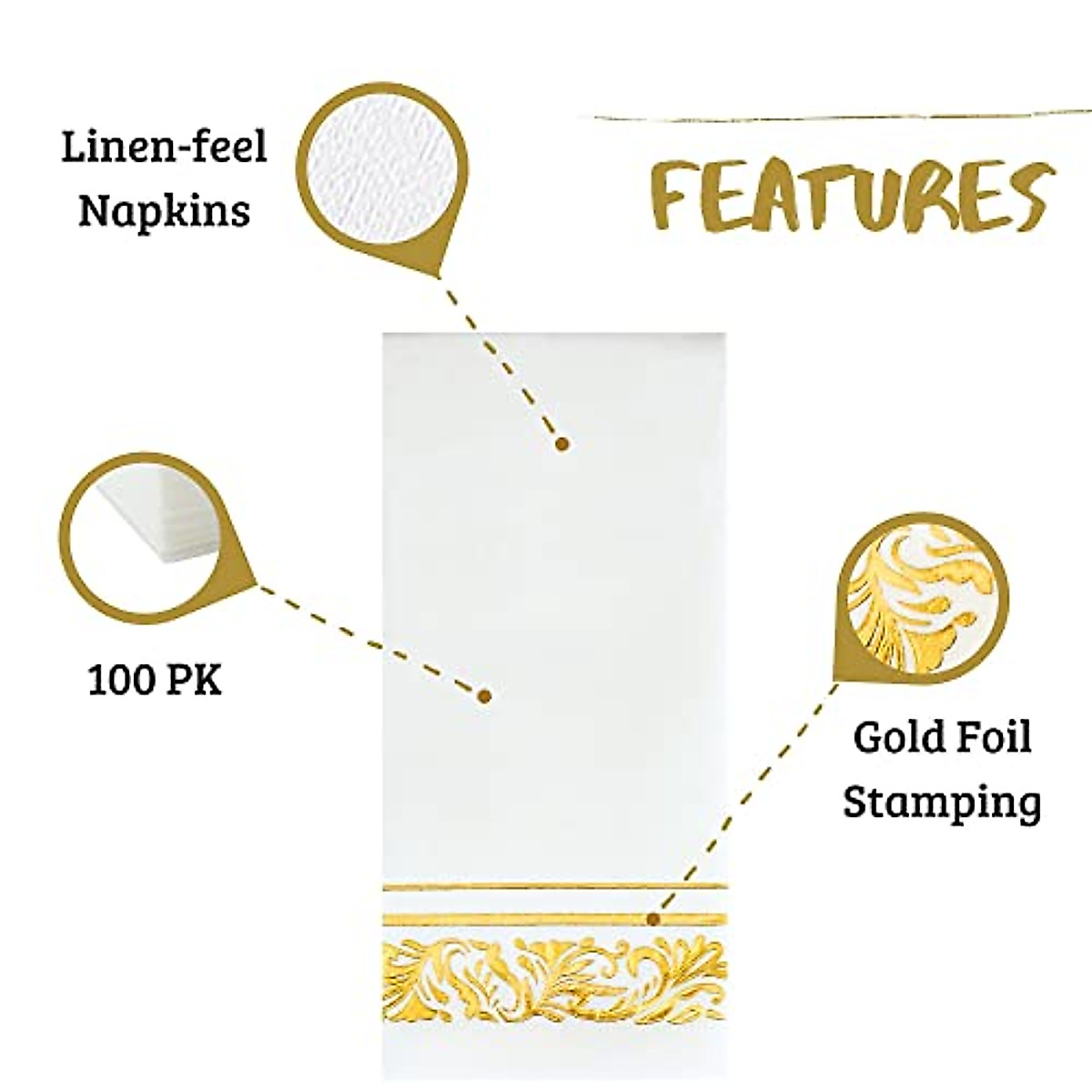 White and Gold Napkins Disposable Decorative - 100 PK - Linen Feel Paper Guest Towels Disposable Bathroom Fancy Wedding Napkins White Dinner Napkins Party Napkins Cloth Like