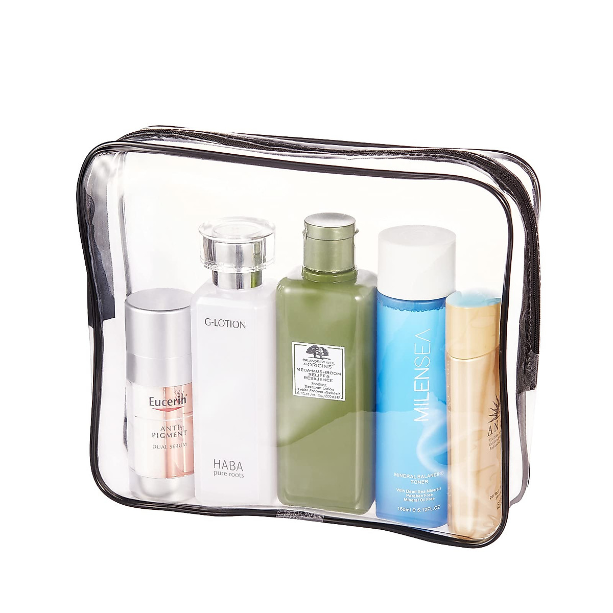 NATURAL STYLE 3 Pieces Clear Makeup Cosmetic Bags for Travel, TSA Approved Clear Toiletry Bag Set with Zipper, Waterproof Transparent PVC Packing Cubes Organizer Storage Bag (Black)