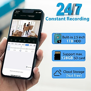 Hiseeu 5MP Wireless PTZ Security Camera System, Indoor Outdoor IP66 Waterproof WiFi Camera, 4K 10CH NVR, 2-Way Audio, Motion Detection Alarm, 24/7 Surveillance, 1TB Hard Drive (Plug-in Power Supply)