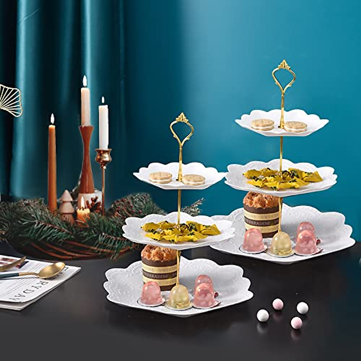 3 Pcs 3-Tier Cupcake Stand Fruit Plate Cakes Stand Tower for Halloween Wedding Home Birthday Tea Party Serving Platter (Hexagon)