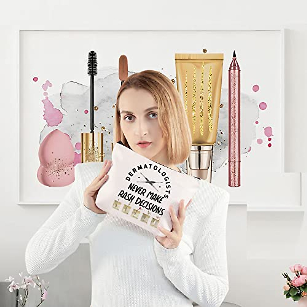 LEVLO Dermatologists Cosmetic Make Up Bag Dermatology Gift Dermatologists Never Make Rash Decisions Makeup Zipper Pouch Bag For Dermatology Graduation (Dermatologists)