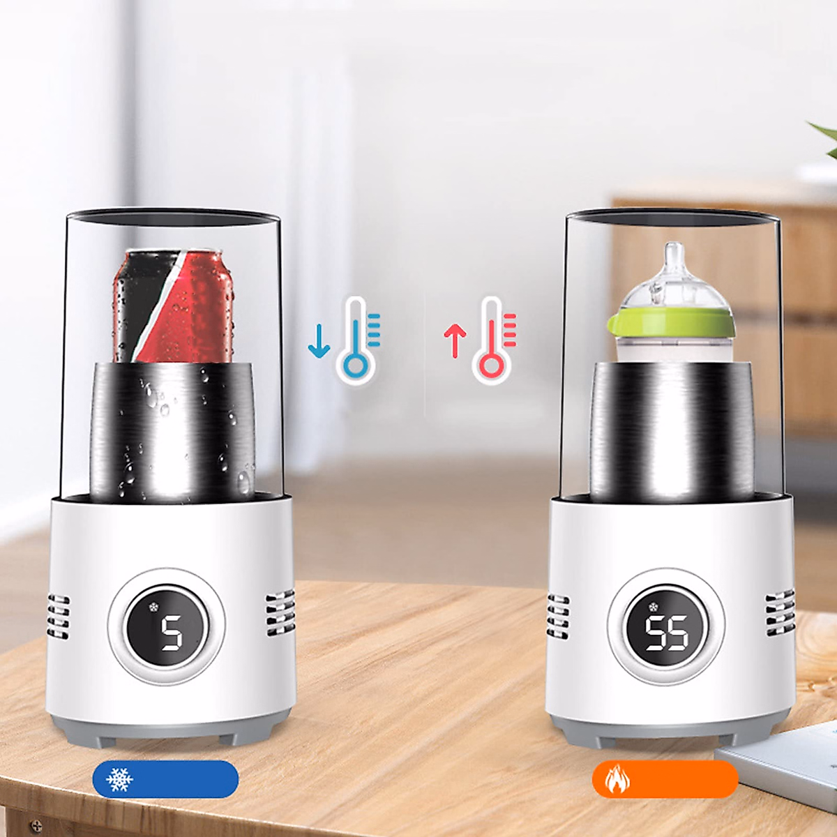 FASJ Cool and Heat Smart Cup, 2 in 1 Portable Beverage Drink Cooler Warmer Degree C ‑60 Fast Cooling Heating, Lightweight Electric Heating Cup for Parties /Offices /Travel One Key to Start