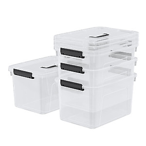 Wekioger 4 Pack 10 L Plastic Storage Box, Clear Latching Bin with Handle