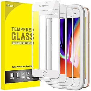 JETech Full Coverage Screen Protector for iPhone 8 Plus/7 Plus 5.5-Inch, White Edge Tempered Glass Film with Easy Installation Tool, Case-Friendly, HD Clear, 3-Pack (White)