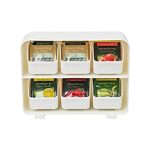 Mind Reader Tea Bag Organizer, Tea Station Organizer, Countertop Storage, Kitchen, Plastic, 10.25"L x 3.25"W x 7.75"H, White