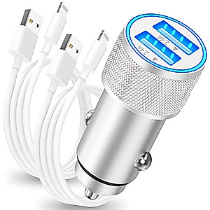 [Apple MFi Certified] iPhone Fast Car Charger, BARMASO 4.8A Dual USB All Metal Smart Power Car Charger with 2 Pack Lightning to USB Quick Car Charging Cable for iPhone 14 13 12 11 Pro/XS/XR/SE/X/iPad