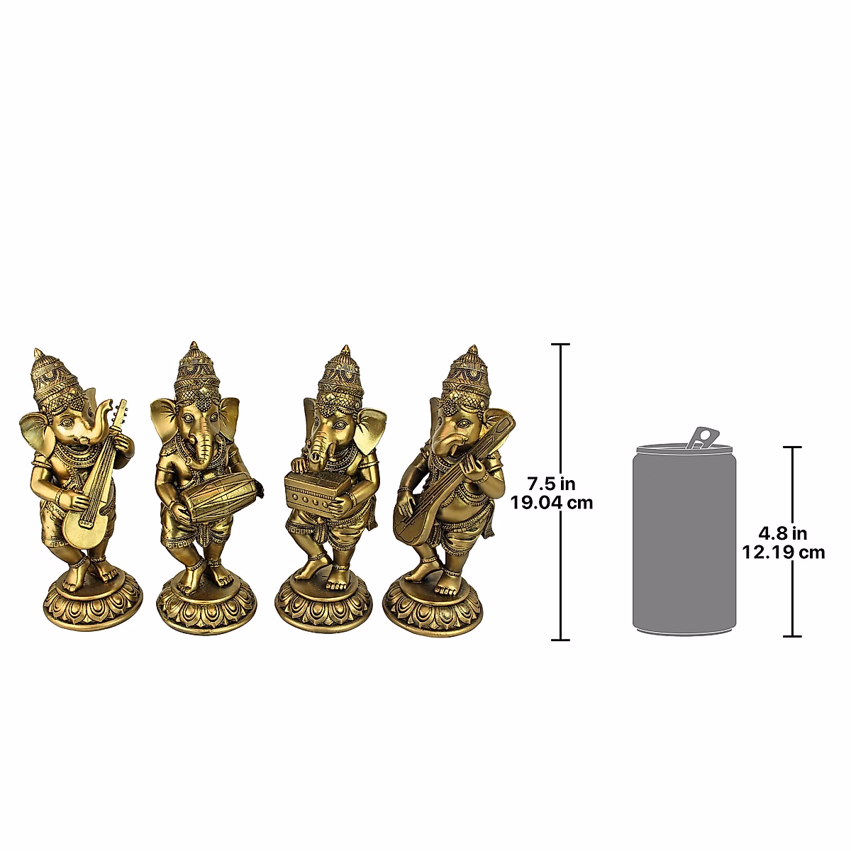 Design Toscano Musical Ganesha Hindu Elephant Men Band Statues, Set of Four Figurines, 7 inches tall, Cast Stone Resin, Antique Gold Finish