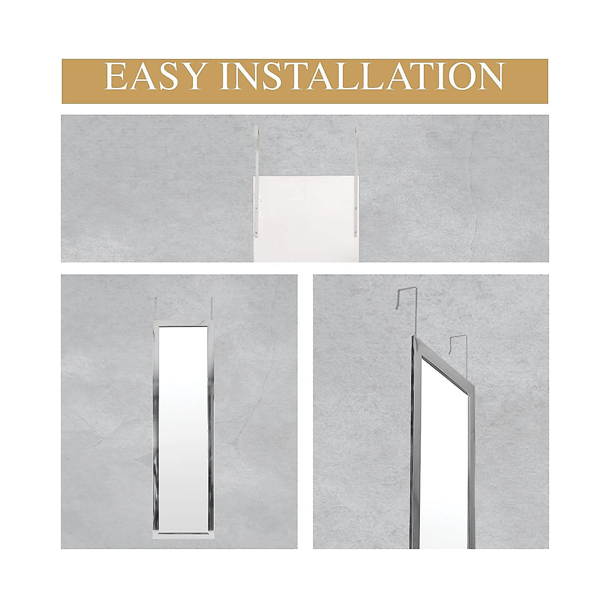 Mirrorize Full Length Over The Door Mirror, Long Door Hanging, Large Mirrors for Wall Full Body, Shatterproof Tall Floor Mirror, 42"X14", Silver