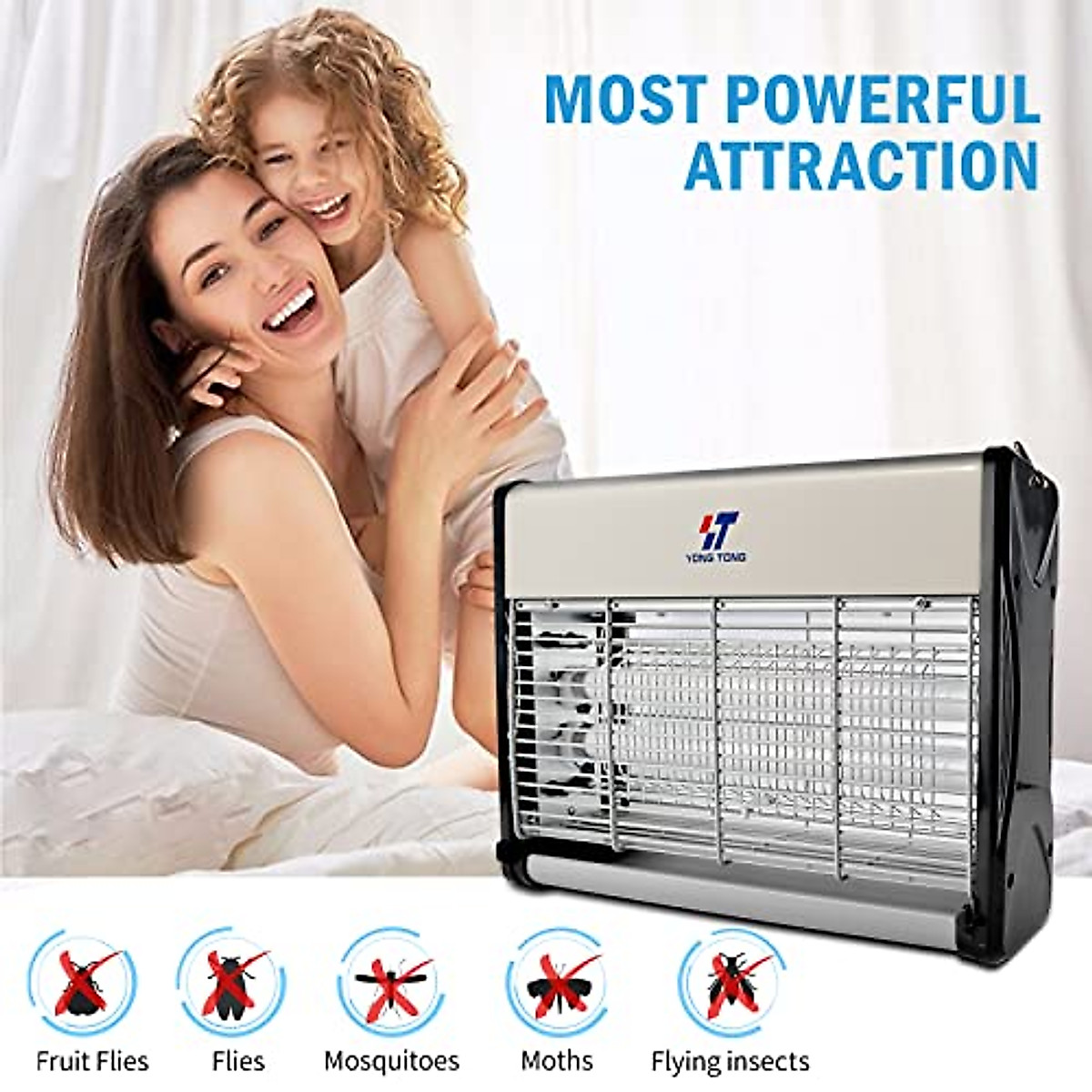 YONGTONG Set n Zap！Indoor High-Powered 3000V Electric Mosquito Killer, Pest Control Bug Zapper with 20W Light for Moth, Wasp, Fly, Mosquito Lamp for Apartment, Kitchen, Office, Restaurant