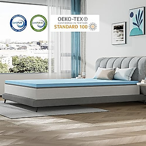 Maxzzz 3 Inch Memory Foam Queen Mattress Topper - Medium Firm Cooling Gel-Infused Memory Foam - Pressure Relieving - Dorm Room Essentials - CertiPUR Certified-Queen, Blue