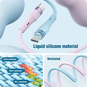 Nillkin USB C to USB C Cable, [Liquid Silicone, 4FT], 60W Type C Fast Charging Cable for iPhone 15/15 Pro/15 Plus/15 Pro Max, Samsung Galaxy S23, iPad Pro 2021, iPad Air 4, MacBook Pro 2020 Purple