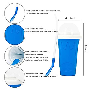 SBOQIXFM Slushie Maker Cup，Milkshake Maker Slushy Machine with，Magic Quick Frozen Smoothies Cup， DIY Homemade Squeeze Icy Cup (blue)