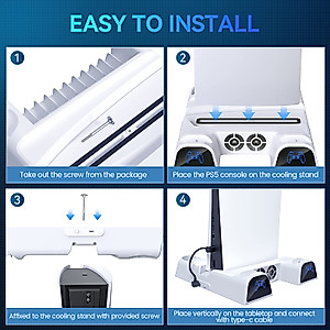 DAICEL PS5 Station with Charger for DualSense Controllers, Dual Cooling Fan Stand for PS5, Dock Accessories Compatible with PS5, Remote Holder and 11 Games Storage for PS5 Vertical Stand (White)