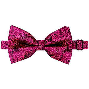 Alizeal Mens Retro Paisley Pre-tied Bow Tie, Pocket Square and Cufflinks, Black+ Hot Pink