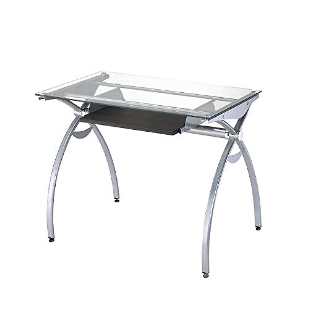 Techni Mobili Modern Work Desk-43.25” Wide Tray-Perfect Clear Contempo Glass Top Computer Desk with Pull Out Keyboard Panel, 43.25" W