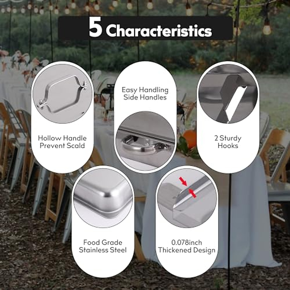 4 Pack 8QT Chafing Dish Buffet Set with 2 Full Size, 2 Half Size, 3 1/3 Size Food Pans, Stainless Steel Buffet Chafers Catering Food Warmers for Party/Buffet/Wedding/Banquet/Catering Events