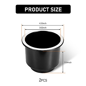zvsay 2 PCS Multifunctional Car Recessed Cup Holder, 4.33" x 3.62" x 3.34" Automotive ABS Plastic Water Cup Drink Holder, Fits Most Cars, Trucks, Boats, RVs, Golf Carts (Black)
