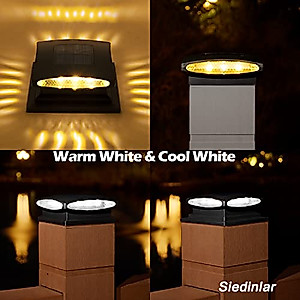 Siedinlar Solar Post Cap Lights Outdoor, 2 Modes 24 LED Solar Powered Fence Deck Light for 4x4 5x5 6x6 Posts Garden Patio Decoration Warm White & Cool White, Black (2 Pack)