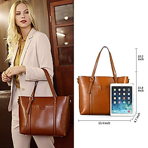 Kattee Genuine Leather Women Tote Bag Soft Handbags Vintage Shoulder Purses Fashion Top Handle Bag Large Capacity (Brown)