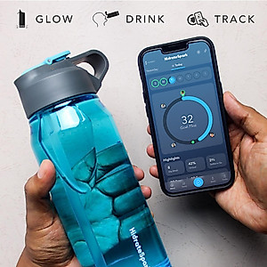 Hidrate Spark TAP Smart Water Bottle – Tritan Plastic – Tap Phone to Track Water Intake, LED Glow Reminder When You Need to Drink – Straw Lid, 24 oz, Scuba