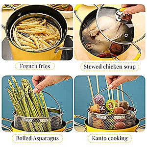 PARACITY Small Deep Fryer Pot with basket, Mini Deep Oil Fryer with Anti-scalding Silicone Handle, 304 Stainless Steel Gadgets for Home, Tempura Chips, Fries, Fish, and Chicken( 3.2QT/3L)