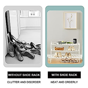 quiseolu White Shoe Rack for Closet Entryway 3 Tier Bamboo Shoe Rack Free Standing Shoe Organizer for Small Space Samll White Shoe Shelf Stackable Shoe Storage D11 * W27.2 * H18.3 Inches