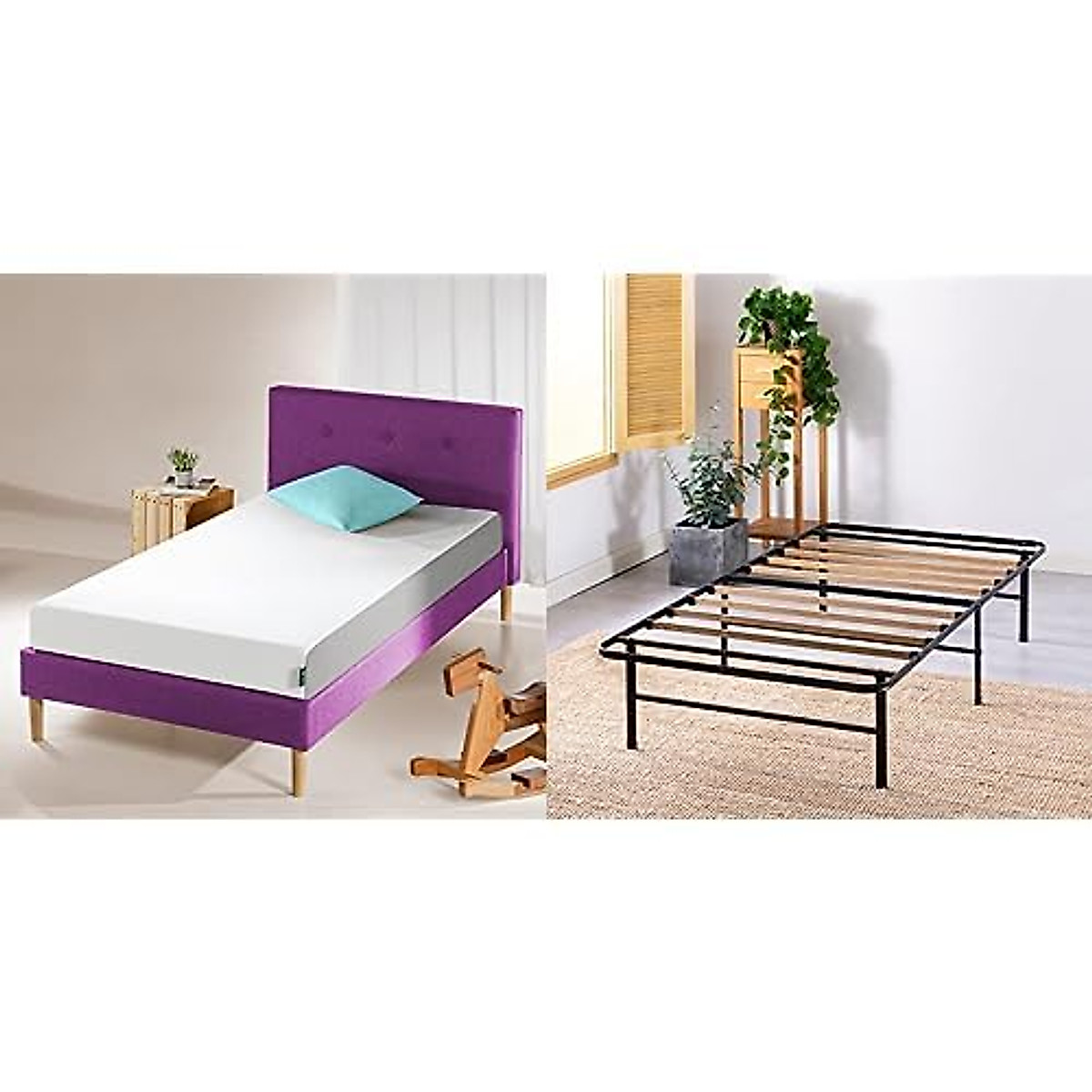 Bundle of ZINUS 5 Inch Cooling Essential Foam Mattress/Bed-in-a-Box/CertiPUR-US Certified, Twin, White + Zinus SmartBase Essential Mattress Foundation with Bamboo Slats/Easy Assembly, Twin