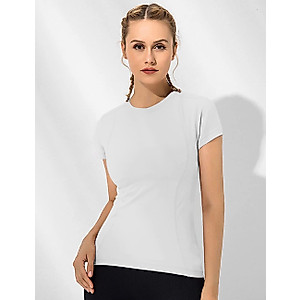 Loovoo Womens Compression Shirt Workout Shirts 2 Pack Short Sleeve Seamless Athletic Dry Fit Yoga Gym Tops Tee