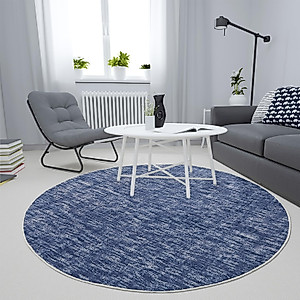 Zacoo Washable Rug for Living Room 4x4 Round Rug Solid Blue Rug Modern Carpet Non Skid Rug Distressed Area Rug for Bedroom Nursery Dorm Home Office, Blue
