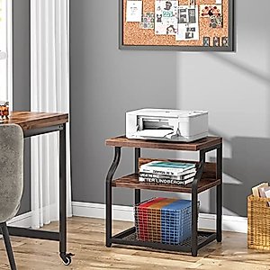 Tribesigns Printer Stand with Storage ,3-Shelf Home Printer Cart , Desk Organizer Pinter Table Under Desk , Rustic Machine Stand Small Bookshelf for Home Office (Rustic)