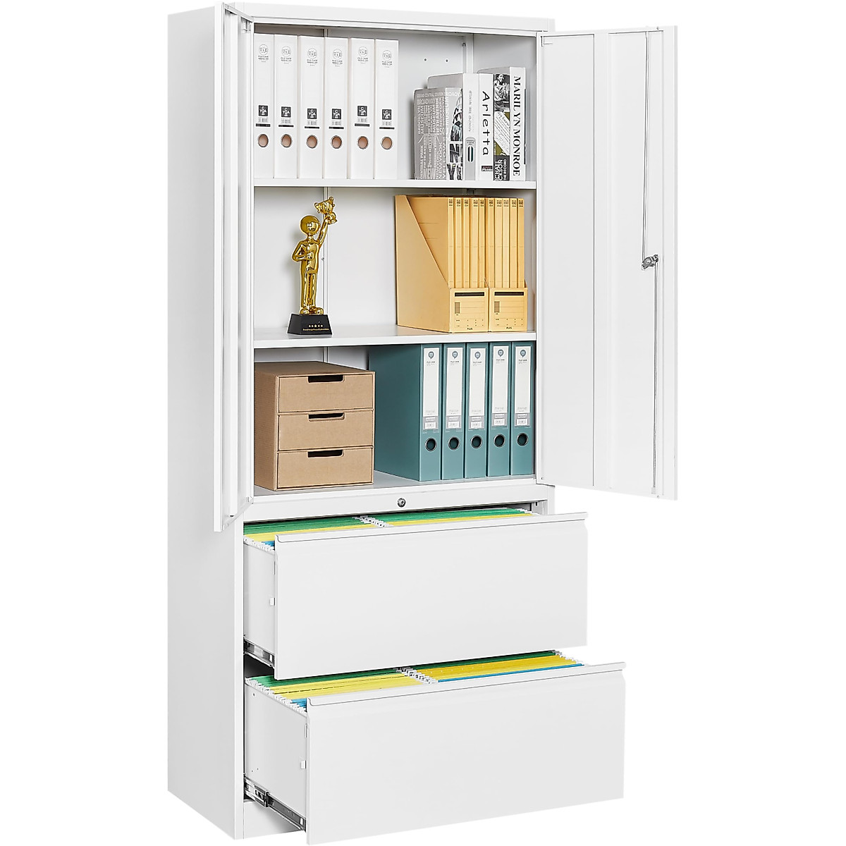 SISESOL Metal Storage Cabinet with Drawers, 71" File Cabinets for Home Office, Locking Steel Storage Cabinet with Doors and Shelves for Home, Office, Warehouse, Garage, School (White, 2 Drawers)