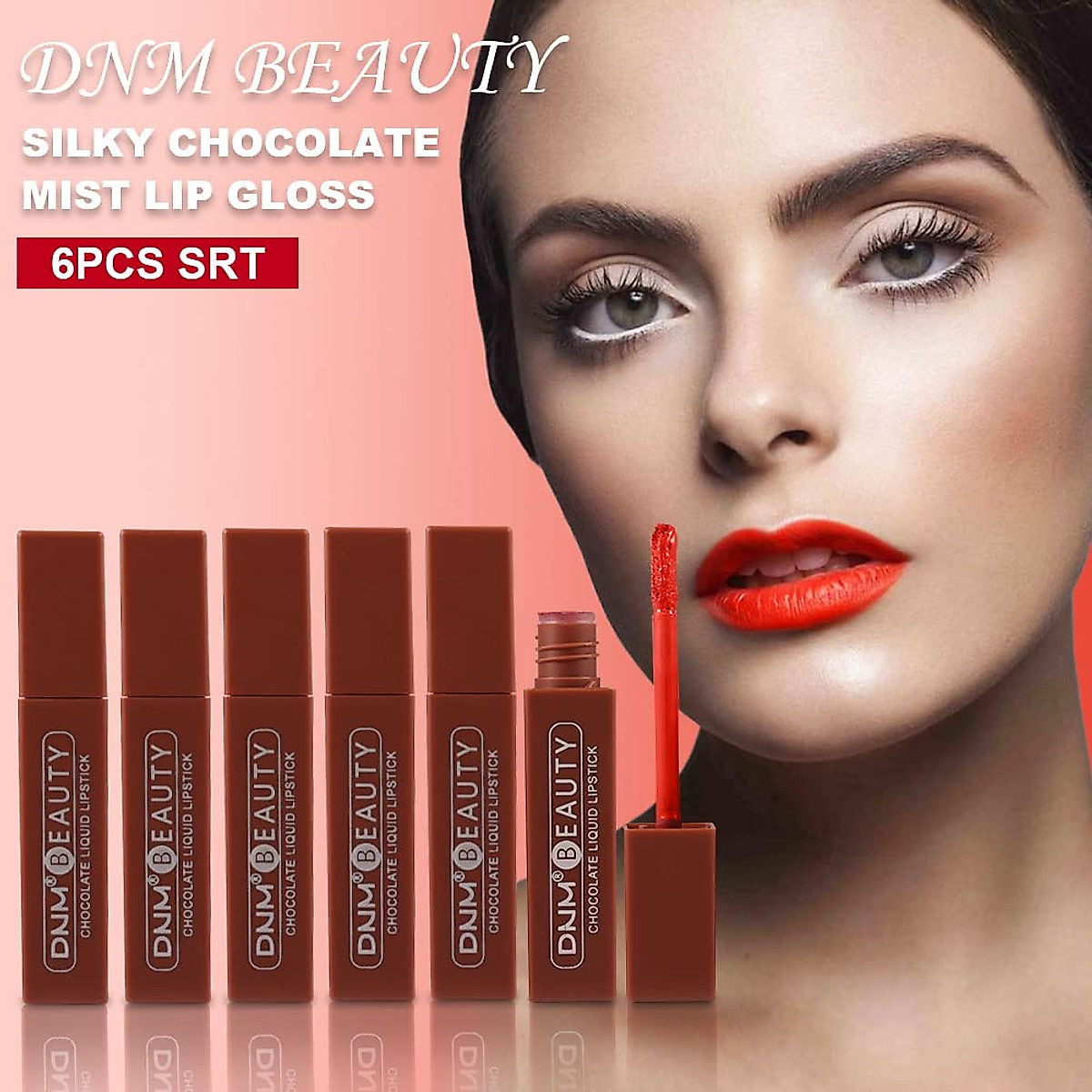 HAOYA 6 Pcs Chocolate Matte Lipstick Lipgloss Lip Gloss Stain Makeup Set, Deep Dark Red 24 Hour Stay on Matte Lipstick Long Lasting labiales matte mate larga duracion 24 horas originales Set02