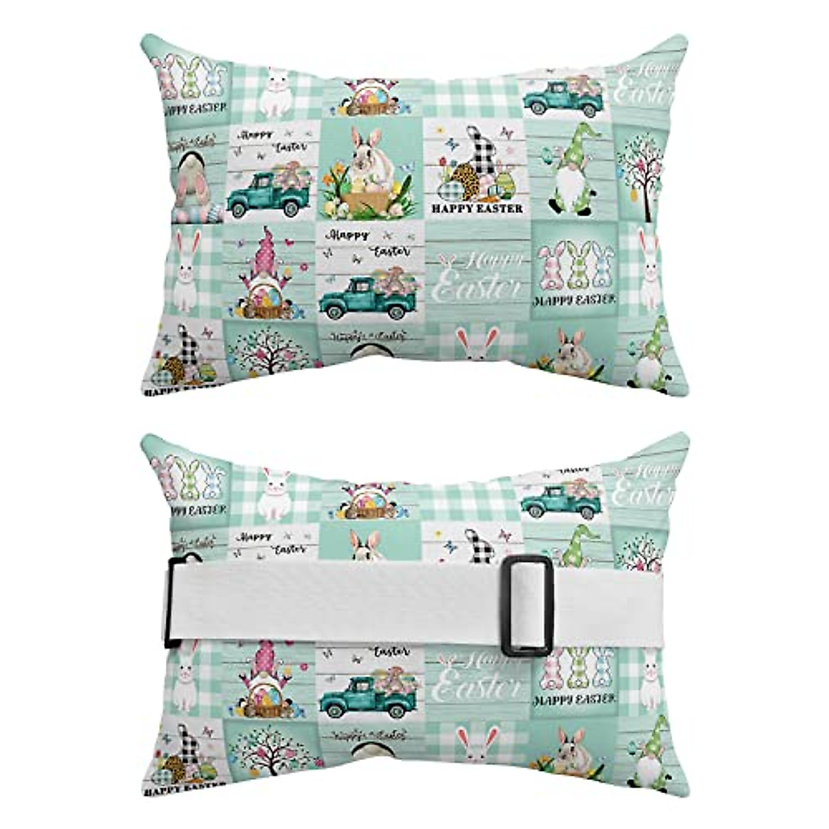 Prime Leader Recliner Head Pillow Ledge Loungers Chair Pillows with Insert Eater Element Rabbit Gnome Truck Eggs Blue Plaid Lumbar Pillow with Adjustable Strap Outdoor Waterproof Patio Pillows, 2 PCS