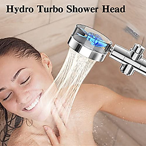 Hydro Jet Turbo Fan High Pressure Shower Head with Handheld,Detachable Shower Head Kit with Back Scrubber/7 Filters/Hose/Holder/Shower Loofah,Turbocharged Shower Head with Pause Switch(Blue)