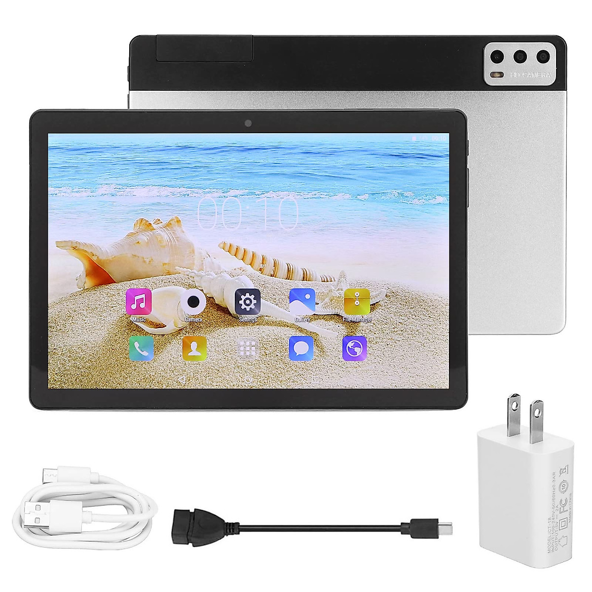GLOGLOW Tablet PC, 100-240V 4G RAM 128G ROM 10 Inch IPS Screen Tablet for Home for Travel (White)