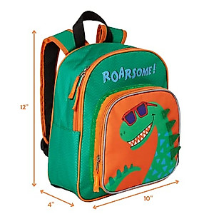 RALME Dinosaur Mini Backpack Set with Water Bottle and Insulated Lunch Pocket for Kids & Toddlers - 12 Inch, Green