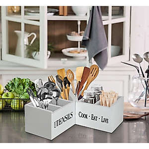 Utensil Holder for Kitchen Counter, Set of 2 Utensil Caddy Large Silverware Organizer for Spoons, Forks, Knives, Utensil Organizer with 6 Compartments for Kitchen, Countertop, Party, Camping