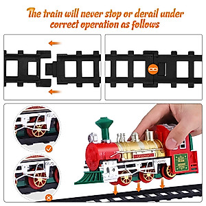 Unomor Train Set with Elf Handcar, Electric Train Set with Light & Sound, Steam Train Railway Tracks Christmas Train Gifts