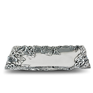 Arthur Court Metal Bread Serving Tray Grape Pattern Sand Casted in Aluminum with Artisan Quality Hand Polished Design Tarnish-Free 6 inch x 12 inch