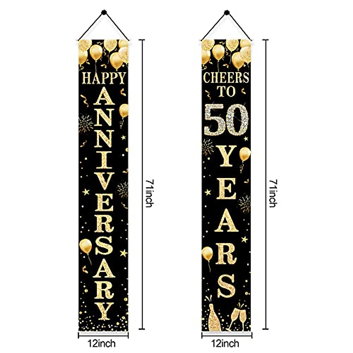 Happy 50th Anniversary Door Banner Decorations, 50 Wedding Anniversary Cheers to 50 Years Party Supplies, Black Gold Fifty Anniversary Welcome Door Décor Sign