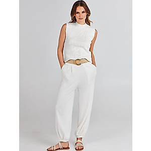 ANRABESS Womens Summer Sleeveless Tops Casual Mock Neck Loose Fit Knit Lightweight Sweater Pullover Top White-XL