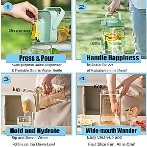 Plastic Drink Dispenser With Spigots, 1 Gallon Portable Water Bottle Pitcher, 100% Leakproof Fridge Beverage Dispensers Jug, 1 Gallon Tea Milk Lemonade Container, 1 GalloParty Picnic