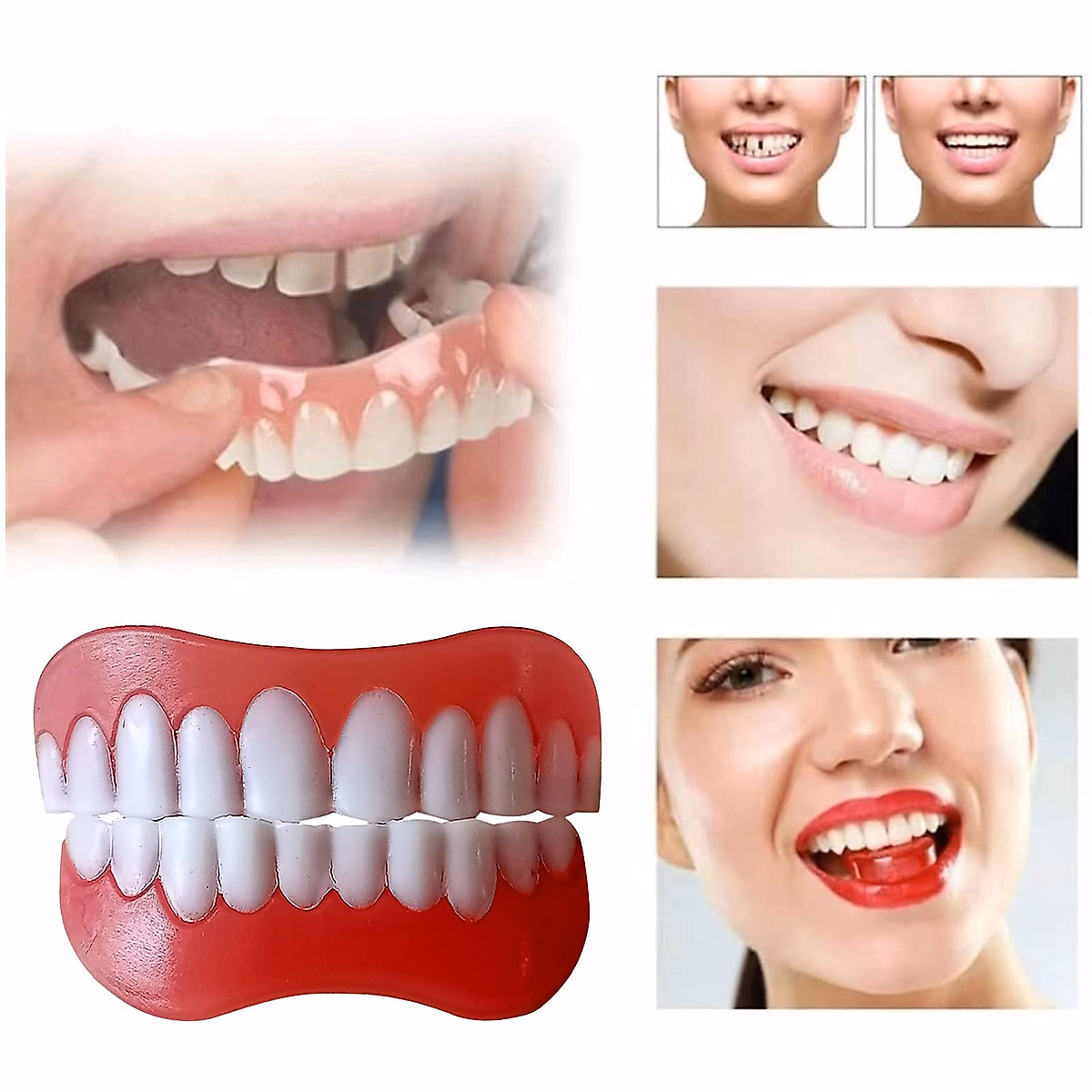 npkgvia Dentures Artificial Dentures Artificial Dentures Cosmetic Teeth Covering Artificial Dentures False Teeth Veneers Dentures Tooth Things to Make Your Teeth (Red, One Size)