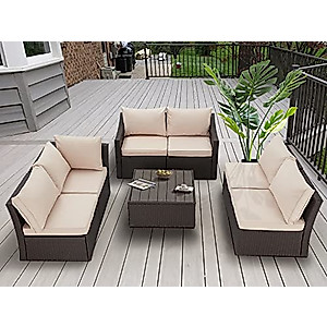 HOMREST 7 Piece Patio Furniture Sets, Outdoor Sectional Set with Adjustable Bracket, PE Rattan Patio Conversation Set, Sofa Set with Storage Coffee Table, for Garden, Lawn, Balcony
