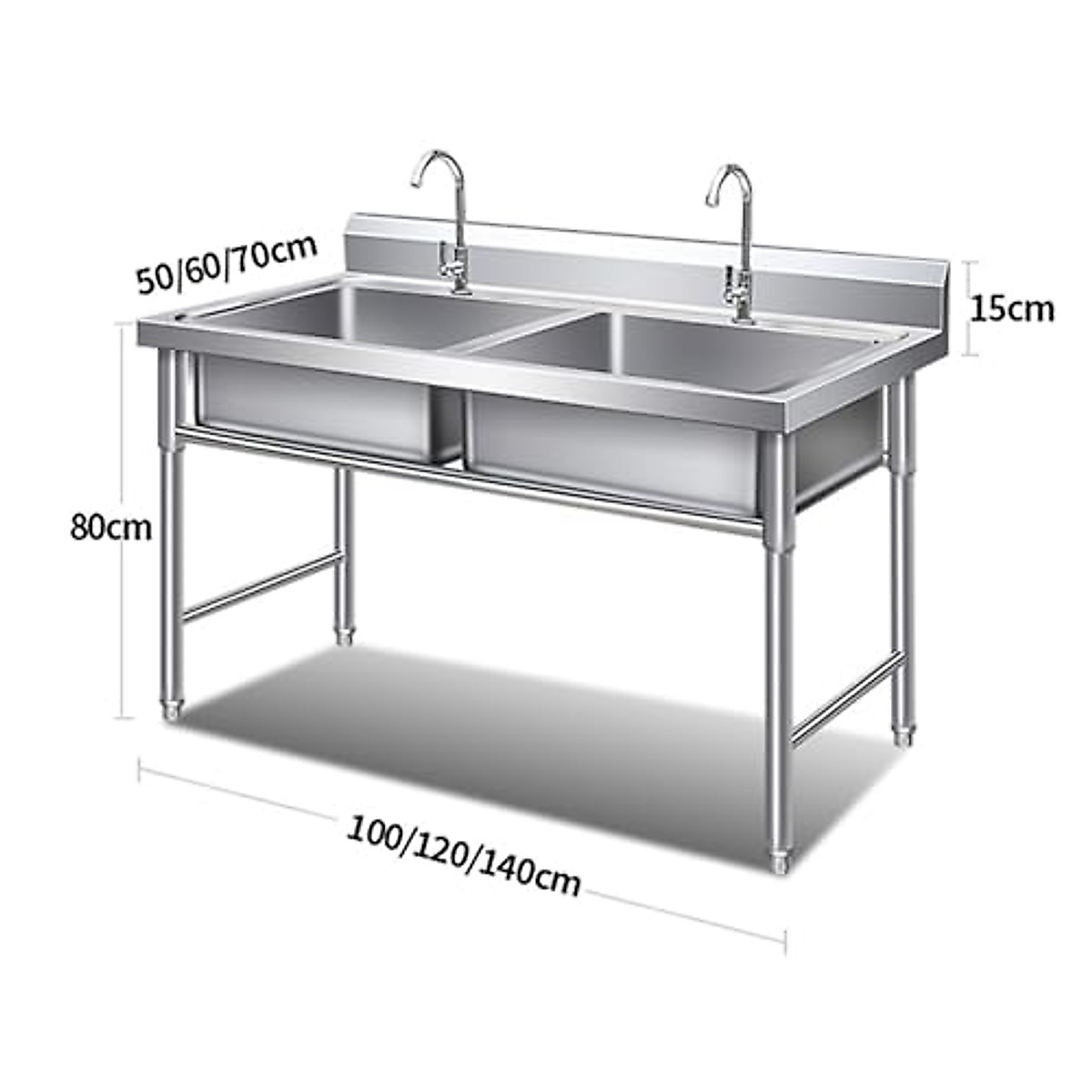 Free Standing Stainless-Steel Single Bowl, Commercial Restaurant Kitchen Sink Set W/Faucet Drainboard,Utility Sink Free Standing Single Bowl Kitchen Sink (120cm)