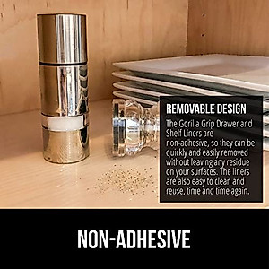 Gorilla Grip Ribbed Drawer and Shelf Liner for Cabinet, Non Adhesive Waterproof Protection for Kitchen, Strong Grip, BPA Free Plastic Liners for Cabinets, Bathroom Cupboard Drawers, 17.5x20, Clear