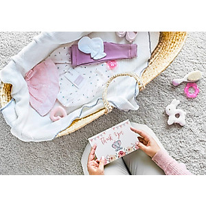 VNS Creations 50 Baby shower thank you cards with envelopes - Baby Shower Thank You Cards - Baby Shower Cards - Elephant Baby Shower Thank You Cards - Baby Girl Shower Card with Envelopes & Stickers